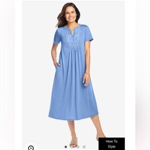 Woman Within | Dresses | Embroidered Lace Bib Knit Dress Blue | Poshmark